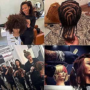 Morris African American Mannequin Head With 100% Human Hair Hairdresser Manikin Curly hair Head Training Head Cosmetology Doll Head for Practice Styling Braiding with Clamp Stand