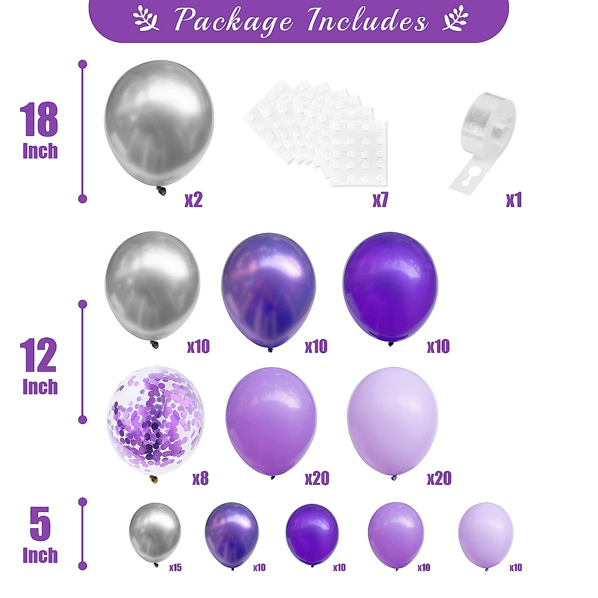 Purple and Silver Balloons Garland kit 135pcs Lavender Arch Balloons,Dark Confetti Metallic macaron Purple Butterfly Balloons,for Wedding Birthday Baby Shower Graduation Party Decorations Supplies