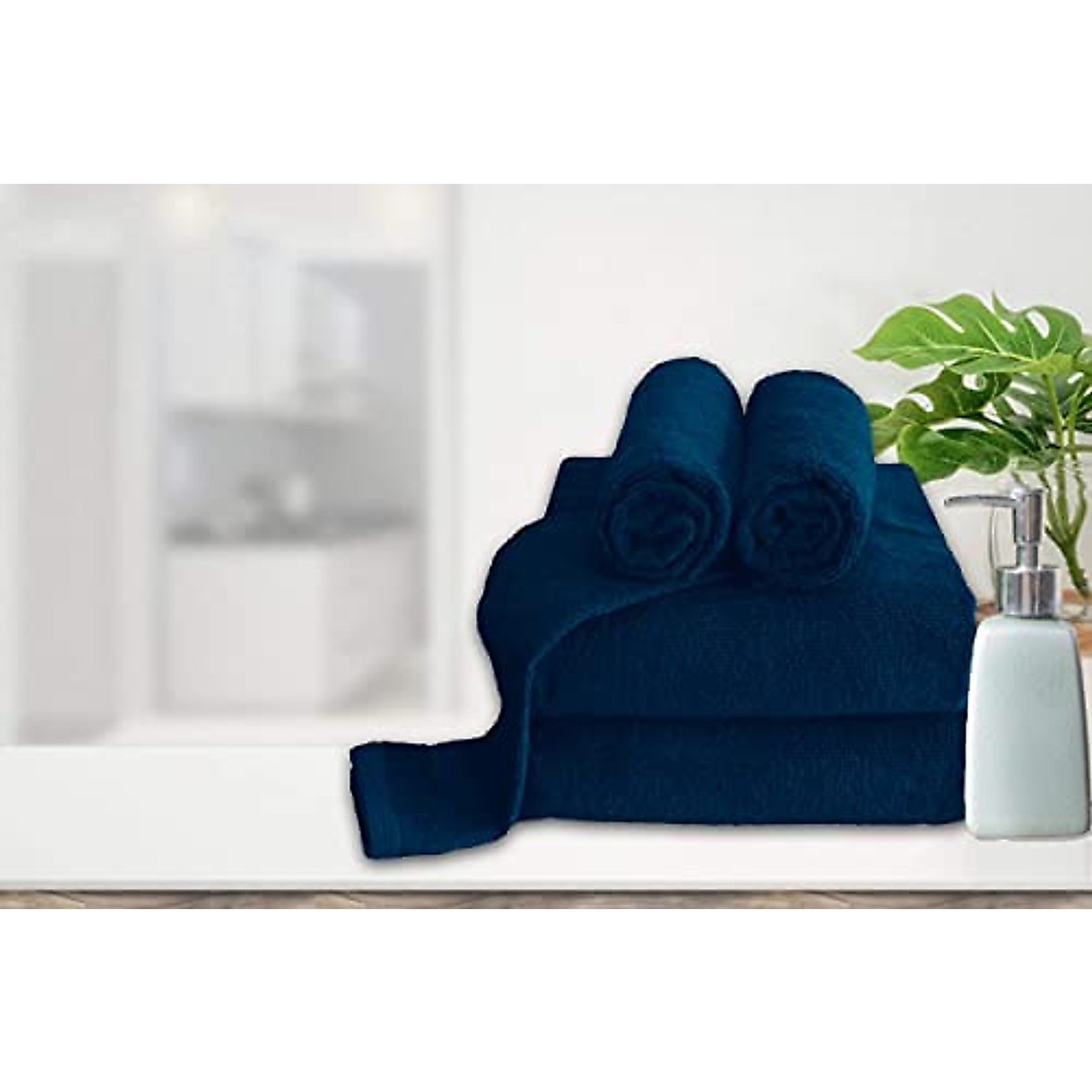 Belizzi Home 8 Piece Towel Set 100% Ring Spun Cotton, 2 Bath Towels 27x54, 2 Hand Towels 16x28 and 4 Washcloths 13x13 - Ultra Soft Highly Absorbent Machine Washable Hotel Spa Quality - Navy Blue