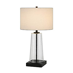 Dax 27.5" Tall Table Lamp with Fabric Shade in Seeded Glass/Blackened Bronze/White