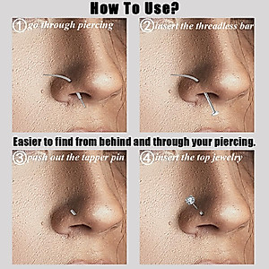 PunkTracker 20g/18g/16g/14g Curved ASTM F136 Titanium Piercing Kit Taper Insertion Pin for Threadless Tragus Helix Lip Nose Helix Piercing Jewelry Cartilage Earrings Labret Studs Nose Stud Stretcher