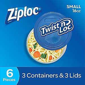 Ziploc Twist N Loc Containers, Small 3 Containers and 3 Lids (Pack of 2)