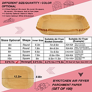 BYKITCHEN Air Fryer Disposable Paper Liner for Ninja Dual Air Fryer, Set of 100, Rectangle Air Fryer Liners Compatible with Double Air Fryer, Ninja DZ201/DZ401, Ninja Dual Air Fryer Accessories