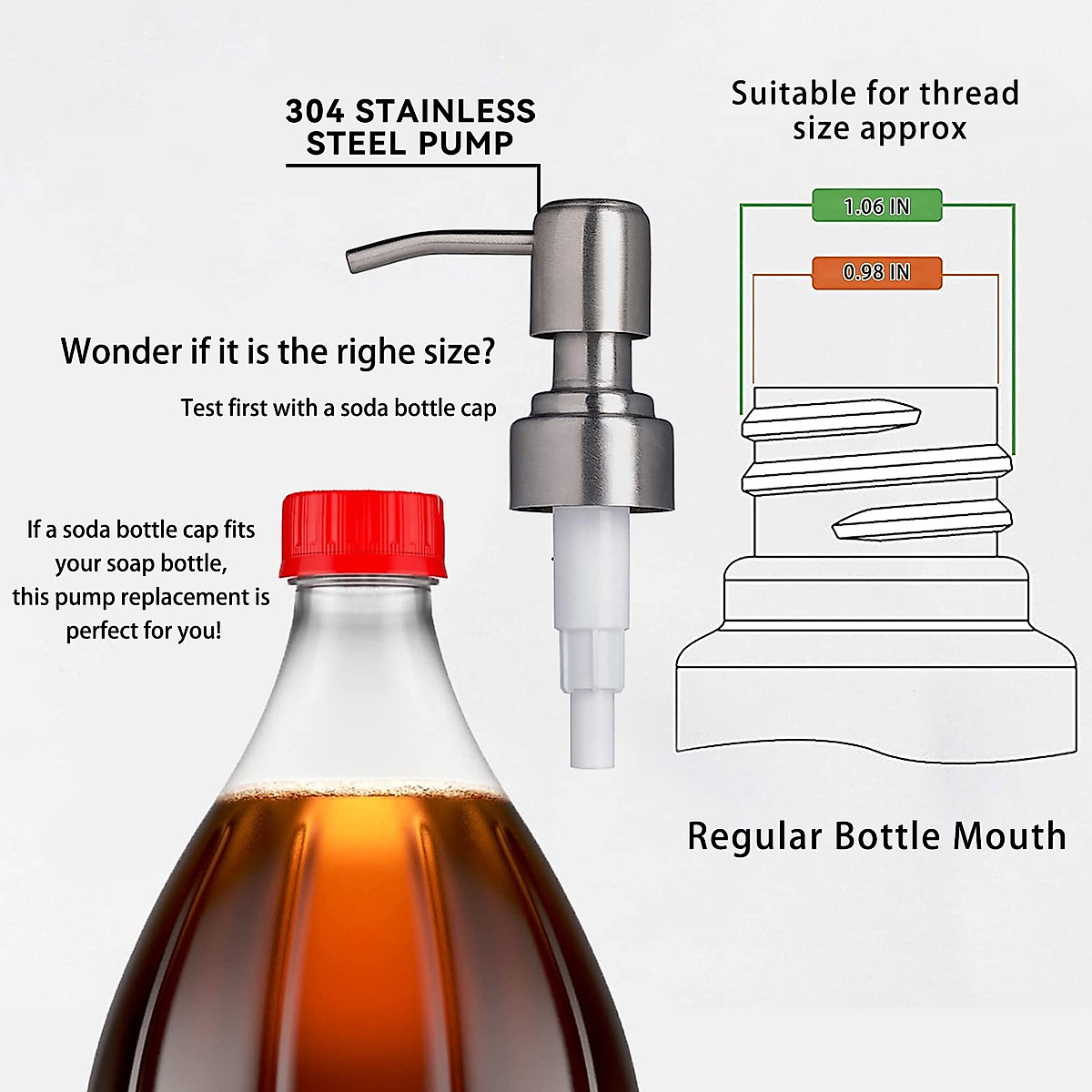 Easy Tang Durable 304 Rust Proof Stainless Steel Pump Head, Kitchen Soap Dispenser Pump Replacement for Regular Mouth Bottle(Silver 2 Pack)