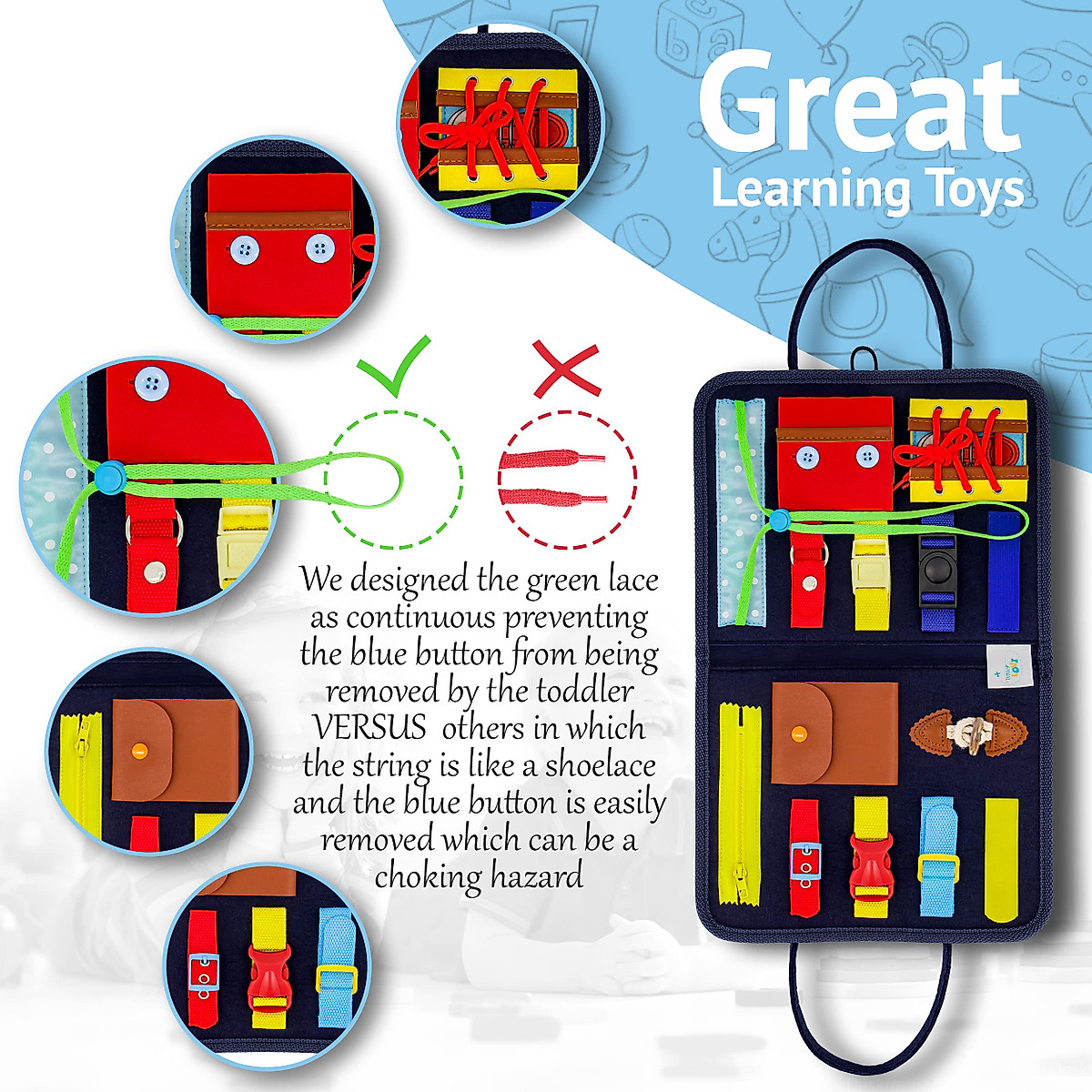 Little Lovi Busy Board Montessori Toys for Toddlers Educational Basic Skills Toy for Children Travel Busy Board Kids Sensory Busy Board