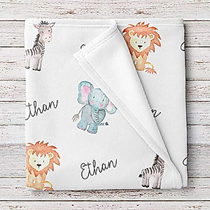 Lovable Gift Co Safari Animals Personalized Baby Blanket, Safari Nursery, Custom Name Blanket