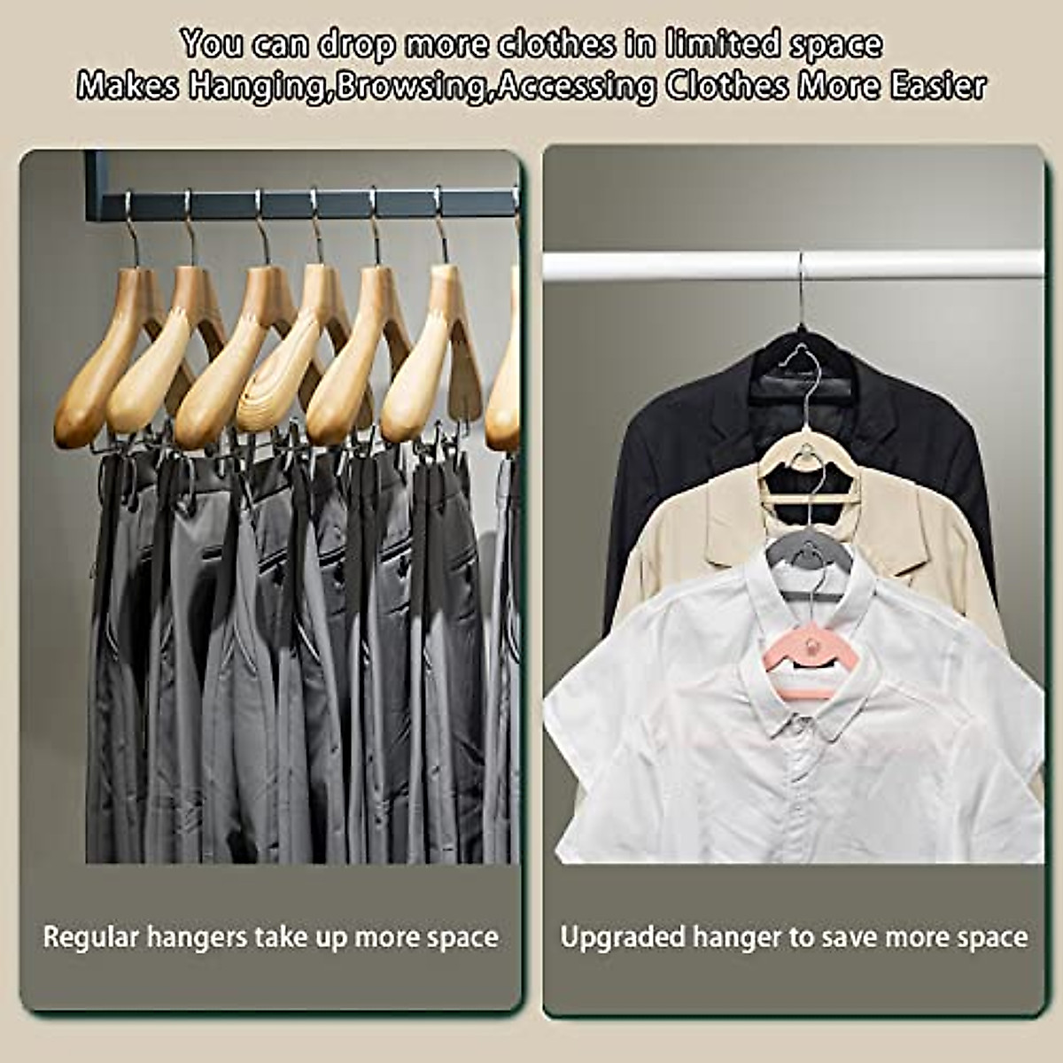 Velvet Clothing Hangers Slim Stackable Non-Slip Beige Suit Hanger Space Saving Clothes Hanger Heavy Duty Adult Hangers with 360°Swivel Hook