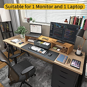 WESTREE Dual Monitor Stand Riser with Drawer-Monitor Stand Riser for 2 Monitors, Adjustable Length and Angle, 2 Phone Hold,Desktop Organizer Stand for Computer/Laptop/PC/Printer