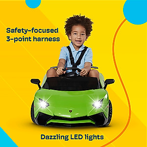 Kidzone Kids Electric Ride On 12V Licensed Lamborghini Aventador Battery Powered Sports Car Toy with 2 Speeds, Parent Control, Sound System, LED Headlights & Hydraulic Doors - Pink