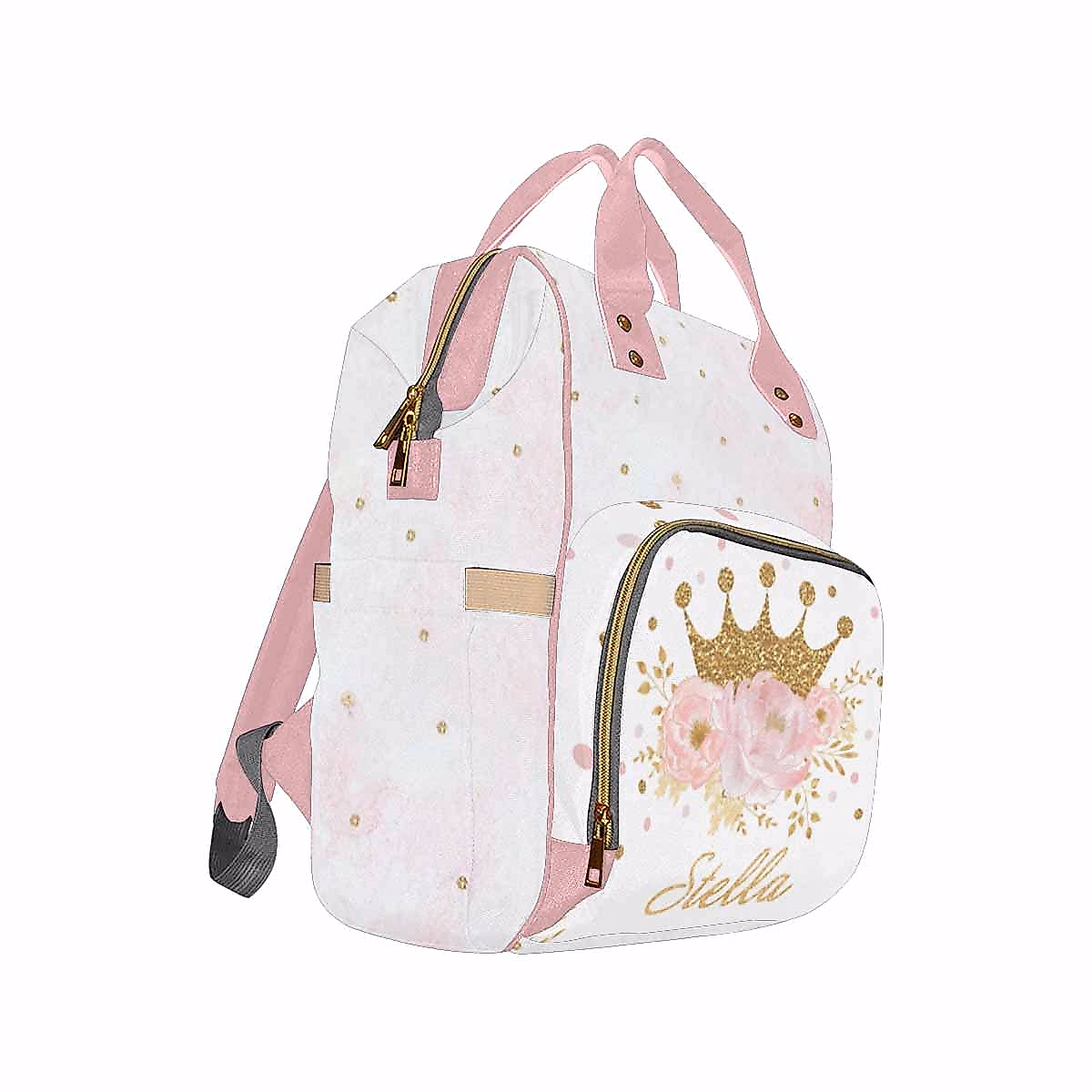 Newcos Personalized Glliter Crown with Beautiful Pink Roses Diaper Backpack with Custom Name Shoulder Mommy Baby Bag Multi 09, One Size