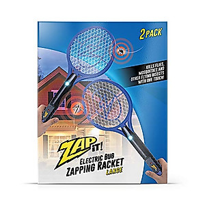 Zap It Bug Zapper Rechargeable Bug Zapper Racket, Electric Fly Swatter, Mosquito Zapper, 4,000 Volt, USB Charging Cable, 2 Pack (Large, Blue)