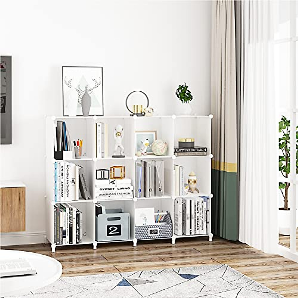 Wolizom Cube Storage Organizer, 12-Cube White Closet Storage Shelves, Modular Units, Closet Cabinet, Portable DIY Plastic Book Shelf Shelving for Bedroom, Office, Living Room