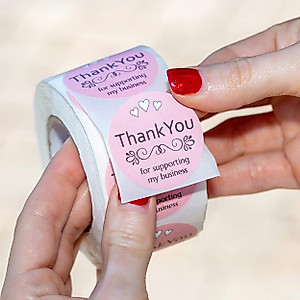Gazelle Thank You Stickers Roll for Packaging, Bags, Greeting Cards, and Receipts - 500 Thank You for Supporting My Business Stickers - 1.5'' Stickers Designed with Soy-Based Eco-Friendly Ink (Pink)