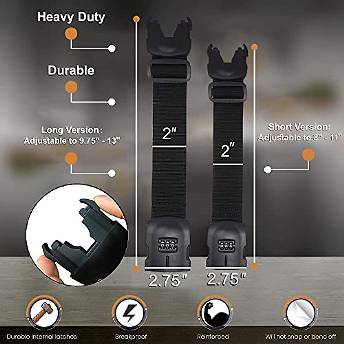 Urban August Premium Refrigerator Lock for Kids Children Toddlers Special Needs - Adjustable Fridge Cabinet Lock with Combination Code - Easy-to-Use Childproof French Door Lock - 1 Pack, Short