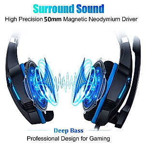 Gaming Headset for PS4, PC, Xbox One, PS5, for Nintendo Switch, Wired Over Ear Headphones with Stereo Surround Sound, Noise-Cancelling Microphone, LED Lights for Kids Adults, Red