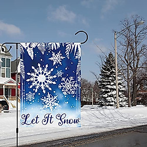 Heyfibro Let it Snow Garden Flag Winter Christmas Garden Flags 12x18 Inch Double Sided Burlap Snowflake Banner for Winter Holiday Christmas Yard Outdoor Decoration(ONLY FLAG)