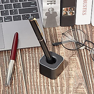 2 Pieces Metal Pen Stand Square Pen Holder Base Aluminum Student Desk Organizer Single Pen Holder for Desk Desktop Toothbrush Stand Holder Pen Display Stand for Home Office Students Teachers (Black)