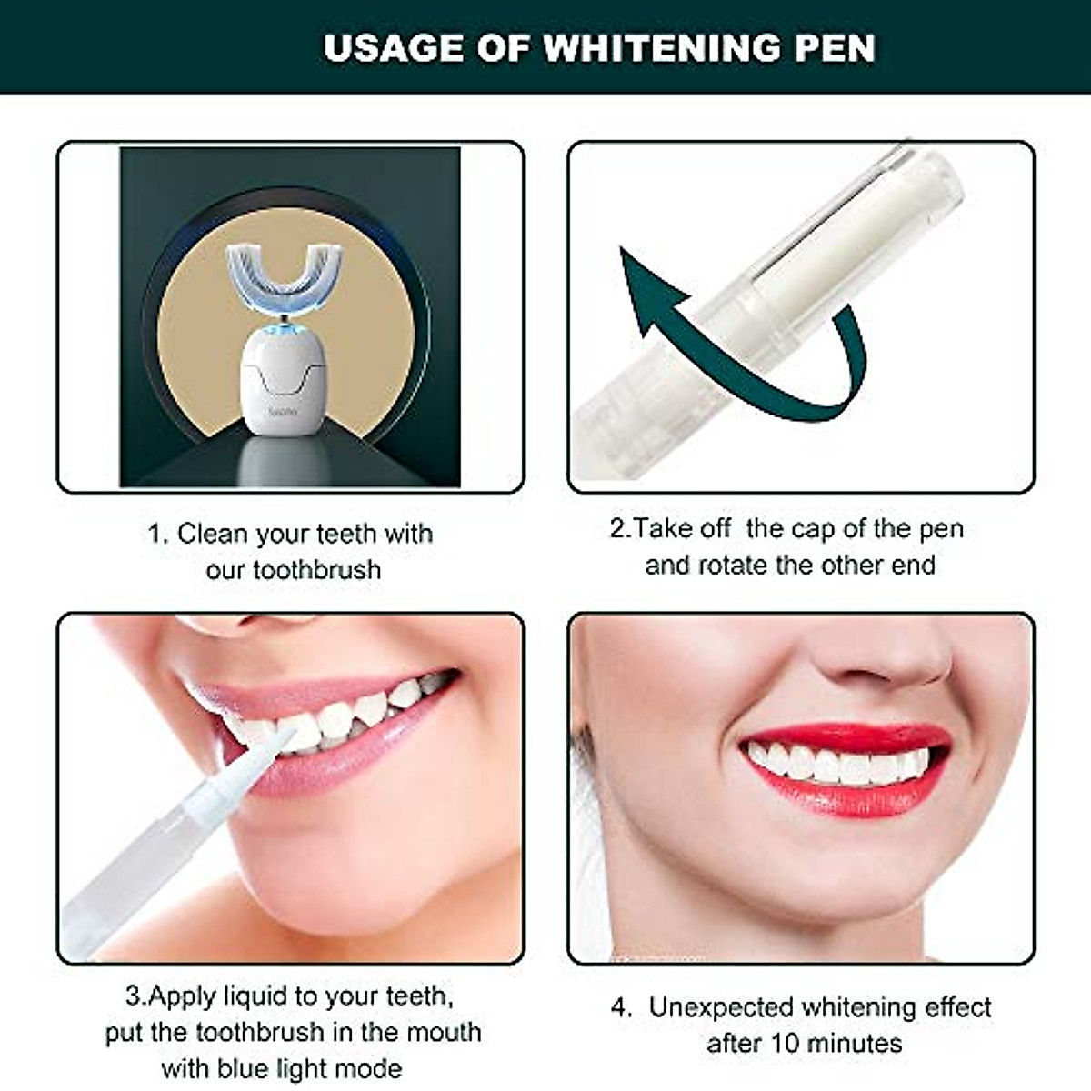 Sunartec Electric Toothbrushes 2023 Newly Generation Sonic U-Shaped Toothbrushes Teeth Whitening Kit Gel for Adults Portable Purplr-Light Cleaning and Air-Drying Powerful Charger IPX7