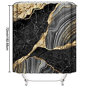 beifivcl 4Pcs Marble Shower Curtain Sets, Bathroom Decor Sets, Luxury Shower Curtain with 12 Hooks, Bath Mat, Toilet Lid Rug and Non-Slip U Shape Mat Accessories Marble Print, 72 x 72 Inch, Black