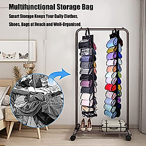 KISYONGUS Leggings Organizer Storage, T Shirt Organizer, Hanging Legging Organizer for Closet, Hanging Clothes Organize with 24 Compartment Organizers for Yoga, T-Shirts, and Jeans (Black, 1 Pack)