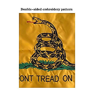 Jayus 2 Ply Embroidered Gadsden Snake Garden Yard Flag 12.5x18- Double Sided Nylon Dont Tread On Me Garden Flags Banners- Libertarian Garden Flag with Vivid Powerful Snake
