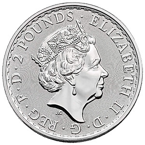 2022 UK 1 oz British Silver Britannia Coin Brilliant - Queen Elizabeth II on Obverse Pound Uncirculated