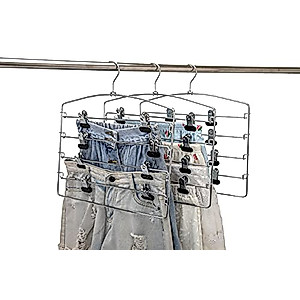 3 Quality Multi Pants Hangers, Space-Saving Multi-Bar Metal Pants Hangers, Stable with Non-Slip Foam Padding, Swivel Hook for 5 Jeans Each, Suit Pants, Scarves, Towels, Trousers (Skirt, 3)