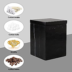 WORHE Marble Cotton Swab Ball Holder with Lid Black Marble Canister for Qtips Jewelry Necklace Ring Earring Coffee Bean Canister Storage jar Gift Case (DLB202)