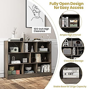 STAKOL 8 Cubes Bookcase, Open Display Cabinet Shelf, 3-Tier Bookshelves Storage Organizer, Wooden Corner Bookshelf for Living Room, Playroom, Bedroom (Oak Grey)