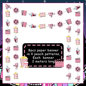 Pink Movie Night Decorations Movie Night Streamers Movie Theme Hanging Decorations Pink Girl Movie Night Birthday Party Supplies Popcorn Camera Movie Theater Decorations for Birthday Bridal Shower