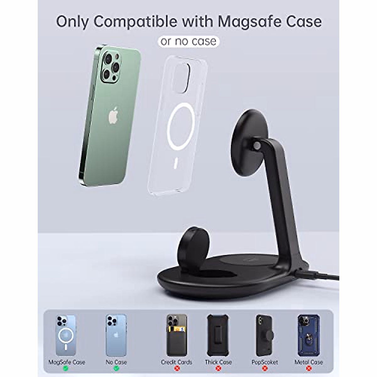 Magnetic Wireless Charging Stand with 20W PD Adapter, TERYTH 3 in 1 Wireless Charging Station Dock for iPhone 14, 13, 12, Pro, Pro Max, Mini, Apple Watch 7/SE/6/5/4/3/2, AirPods Pro/3 (Black)