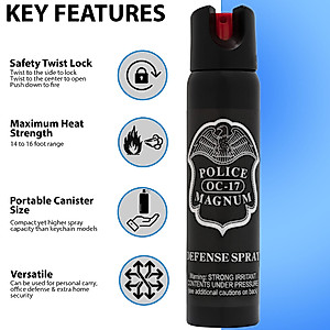 POLICE MAGNUM Large Pepper Spray 5 ounce Canister-16ft Range- Portable Self Defense Security- 5oz Twist Lock (Red)