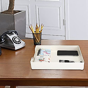 izBuy Letter-Size Tray Desk Letter Tray Paper Tray - Single-Tier (2-Pcs) Stackable Desktop Organizer Front-Load Documents Tray for Office Supplies File, Plastic Letter Tray (White & Blue)