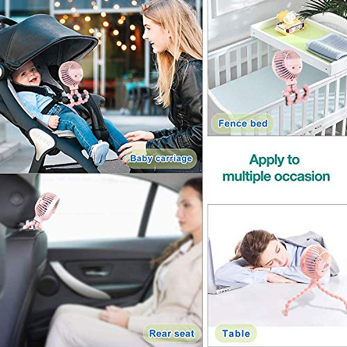 Lalalu Mini Handheld Tripod Stroller Fan 2000mAh Personal Portable Car Seat Flexible Baby Fans USB Battery Powered Desk Fan (Blue)