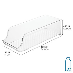 iDesign BPA-Free Plastic Water Bottle and Drink Holder Fridge Organizer Bin for Kitchen, Basement, Garage Fridge – 13.7" x 5.4" x 4.1", Clear Plastic