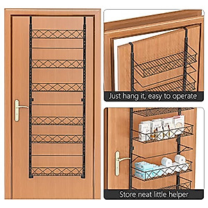 Auledio Over The Door Pantry Rack, Adjustable 6 Baskets Closet Organizer Hanging Spice Space Saver,Black
