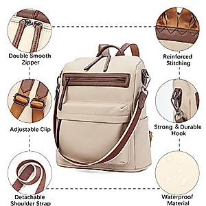 BOSTANTEN Leather Backpack Purse for Women Fashion Designer Shoulder Bag Convertible Travel Backpack Purses Beige-brown