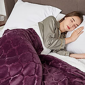 L'AGRATY Sherpa Throw Blankets, Plush Warm Throw Blankets for Adults, Microfiber Soft Throw Blanket for Bed, Fleece Throw Blanket for Couch (50 * 60 inches, Purple)