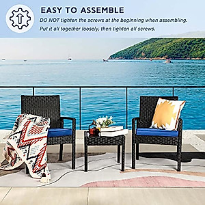 Tochiyoga Patio Furniture Set 3 Piece, Wicker Patio Furniture Sets, Outdoor Wicker Rattan Furniture, Outdoor Bistro Set, Wicker Patio Set, All Weather Balcony Furniture Set(Black)