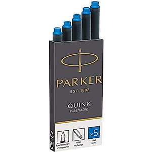 Parker Quink Washable Ink Fountain Pen Refill Cartridges, 10 Blue Ink Refills (3016031PP) (10 Cartridges, Blue)
