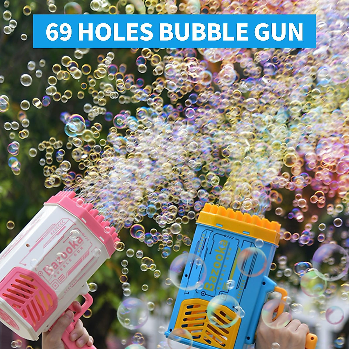 Bazooka Bubble Gun, Bubble Machine with 2 Batteries, LED Lights, 69 Holes Bubble Machine Gun for Kids Ages 3 4 5 6 7 8 Boy Girl Birthday Party Favors Toddler Outdoor Toys - Bubble Blower Purple