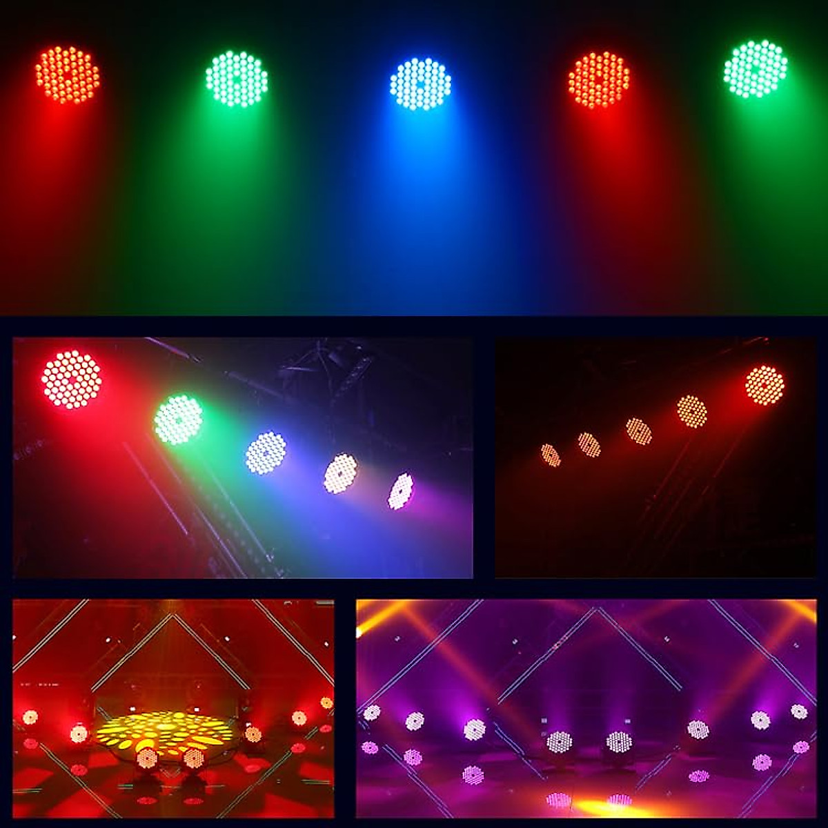 BETOPPER LED Stage Lights, 54x3W RGB Par Lights, DMX 512 Controller Sound Activated Uplights, DJ Lights with Daisy Chain, Spotlights, Wash Lights for Stage Performance, Party, Wedding, Club(4 Packs)