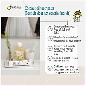 Tropicana Extra Virgin Coconut Oil Toothpaste (NO FLUORIDE) for good oral health, teeth and gums. no bad breath fresh breath (Natural organic product with a light, soothing scent) 100g.
