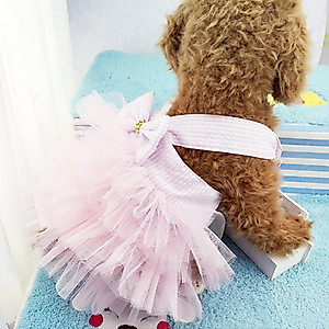 Dog Dresses, Fashion Pet Dog Clothes, Striped Mesh Puppy Dog Princess Dresses (Pink, X-Small)