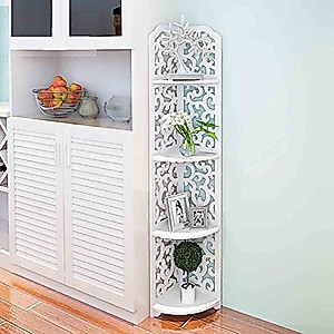 Jerry & Maggie - 4 Tier Storage Closet Organizer 1/4 Cylinder Deluxe Free Stand Shelving Shelves Rack Curve Cabinet - WPC White