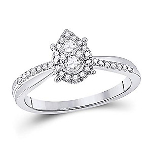10kt White Gold Womens Round Diamond Cluster Pear Promise Ring 1/4 Cttw