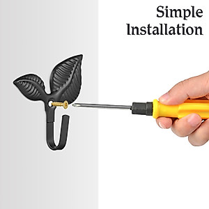 4pcs Iron Leaf Single Wall Hooks Rustic Wall Hooks Vintage Coat Hooks for Scarf Bag Key Cap Clothes Kitchen Black