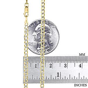 Nuragold 10k Yellow Gold Solid 3mm Cuban Chain Curb Link Diamond Cut Pave Two Tone Pendant Necklace, Mens Womens Jewelry 16" 18" 20" 22" 24" 26" 28" 30"