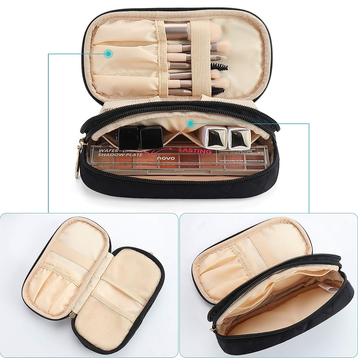 ANKUER Travel Makeup Bag for Women: Small Cosmetic Bag Organizer Cosmetic Case Pouch for Girls (Black)