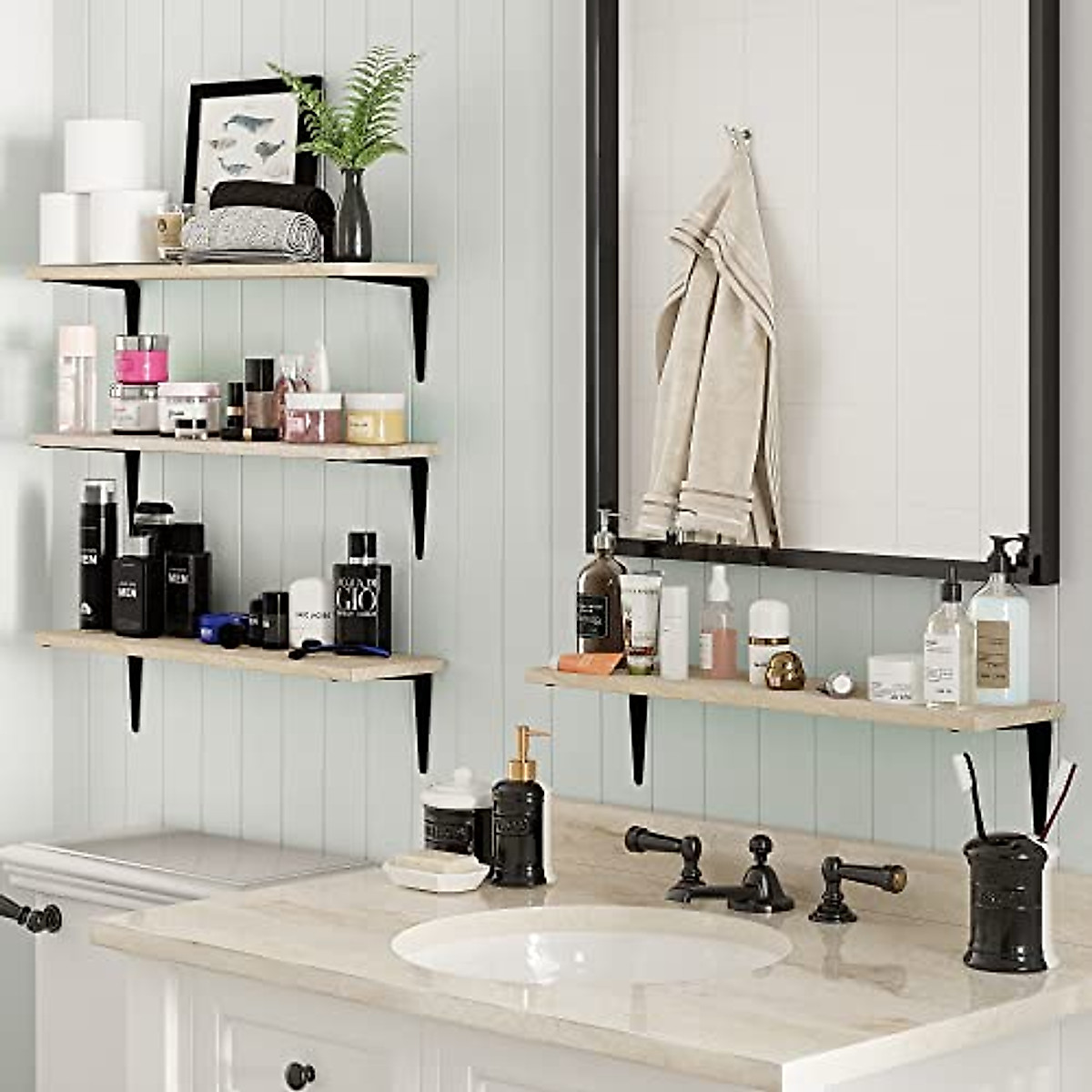 Wallniture Arras 24"x6" Floating Shelves for Wall Decor, Rustic Wall Shelves for Living Room, Kitchen & Bathroom Shelf Unit, Wood Wall Bookshelf Set of 4, Natural